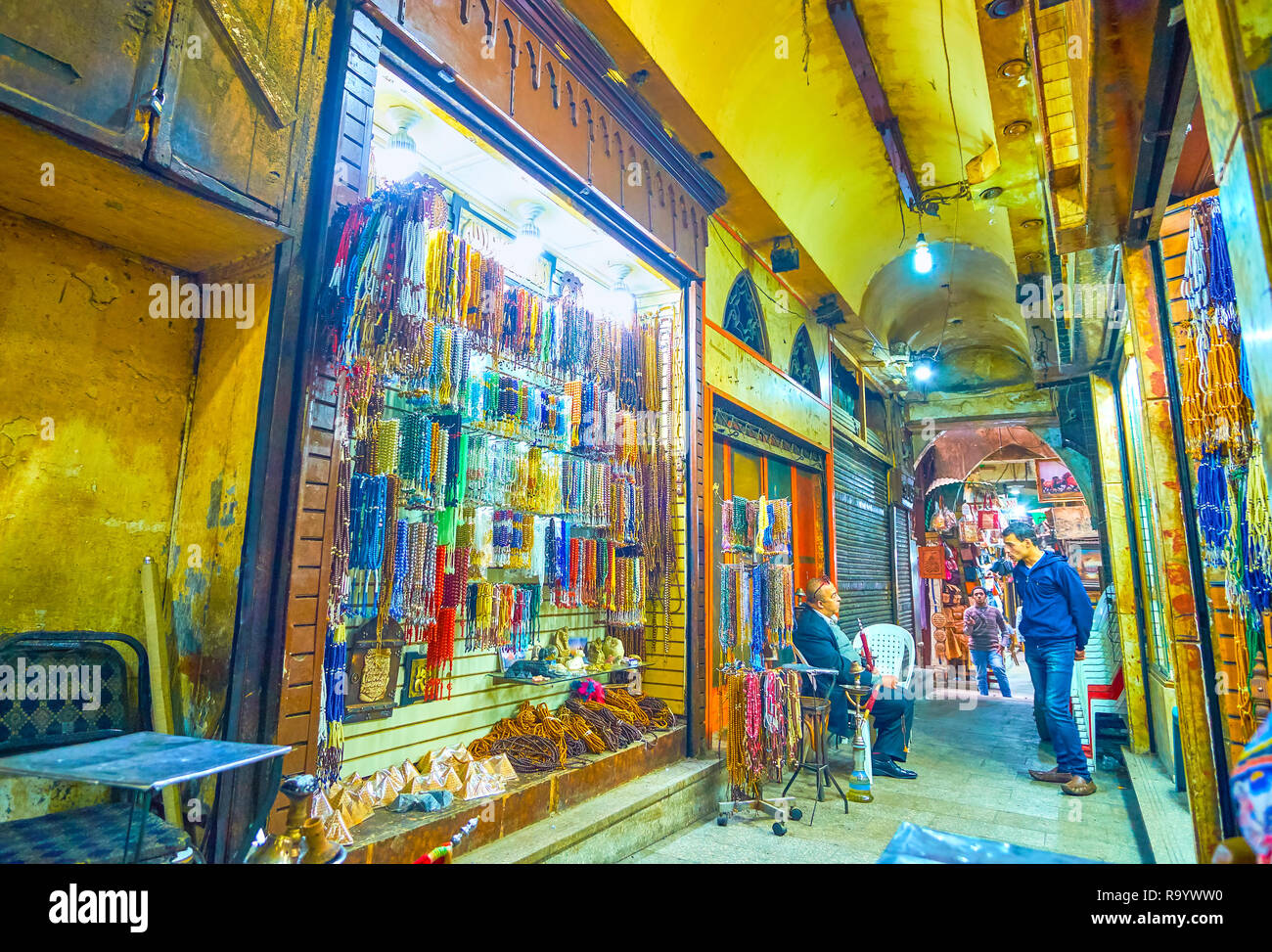 CAIRO, EGYPT - DECEMBER 20, 2017: The small gems shop in narrow ...
