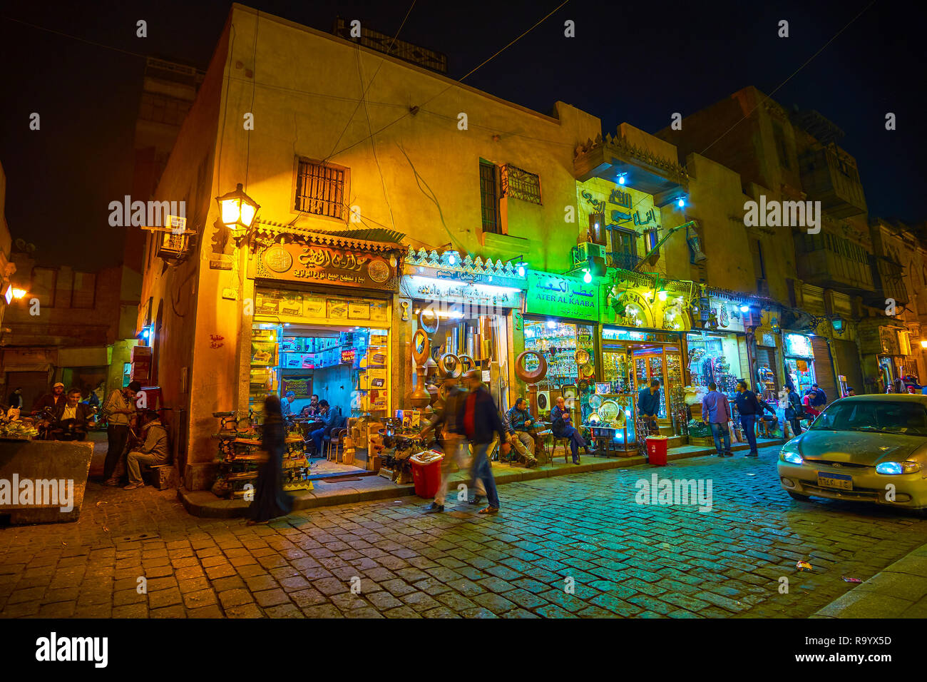CAIRO, EGYPT - DECEMBER 20, 2017: The small shops occupy the ground ...