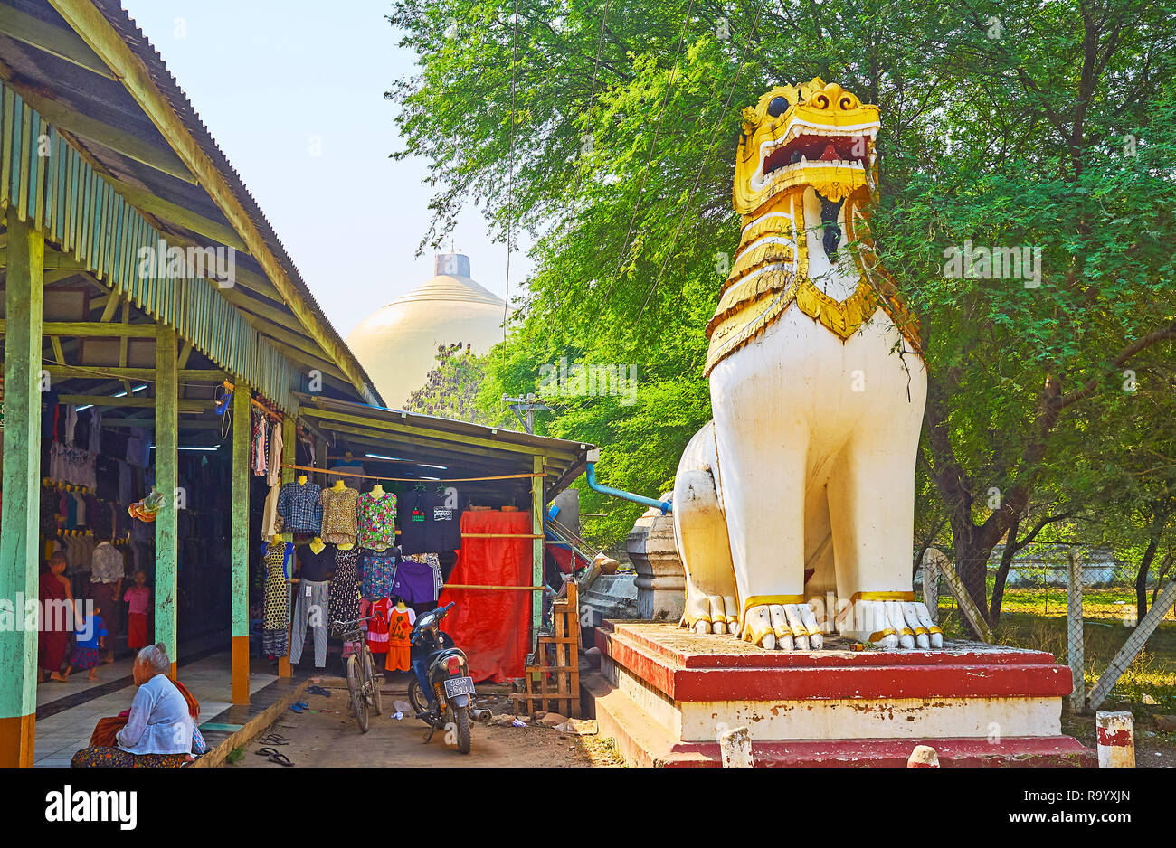 SAGAING, MYANMAR - FEBRUARY 21, 2018: The statue of Chinthe (leogryph ...