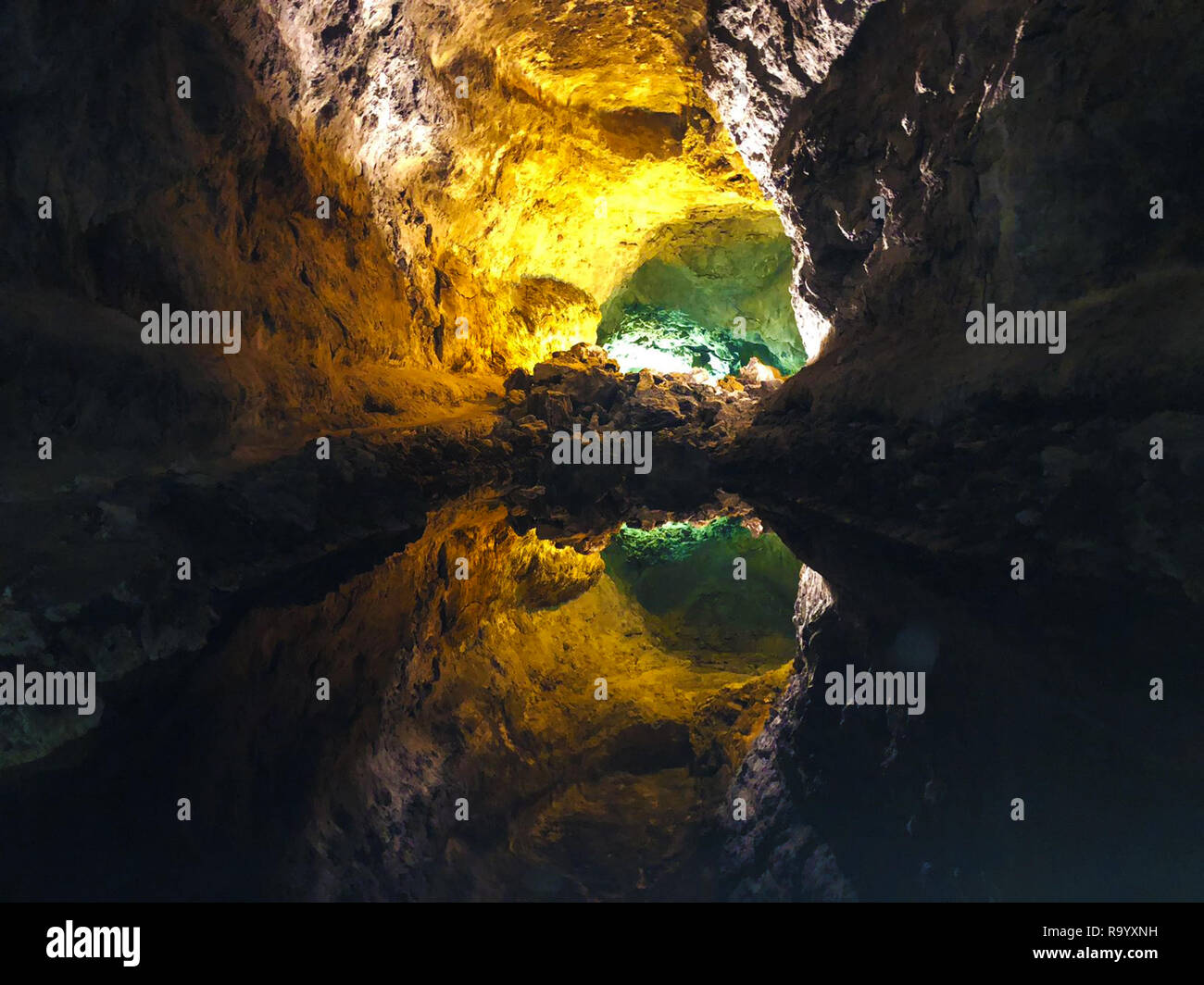 Volcanic Tunnel. Island Lanzarote. Cavern Cuevas de los Verdes Stock ...