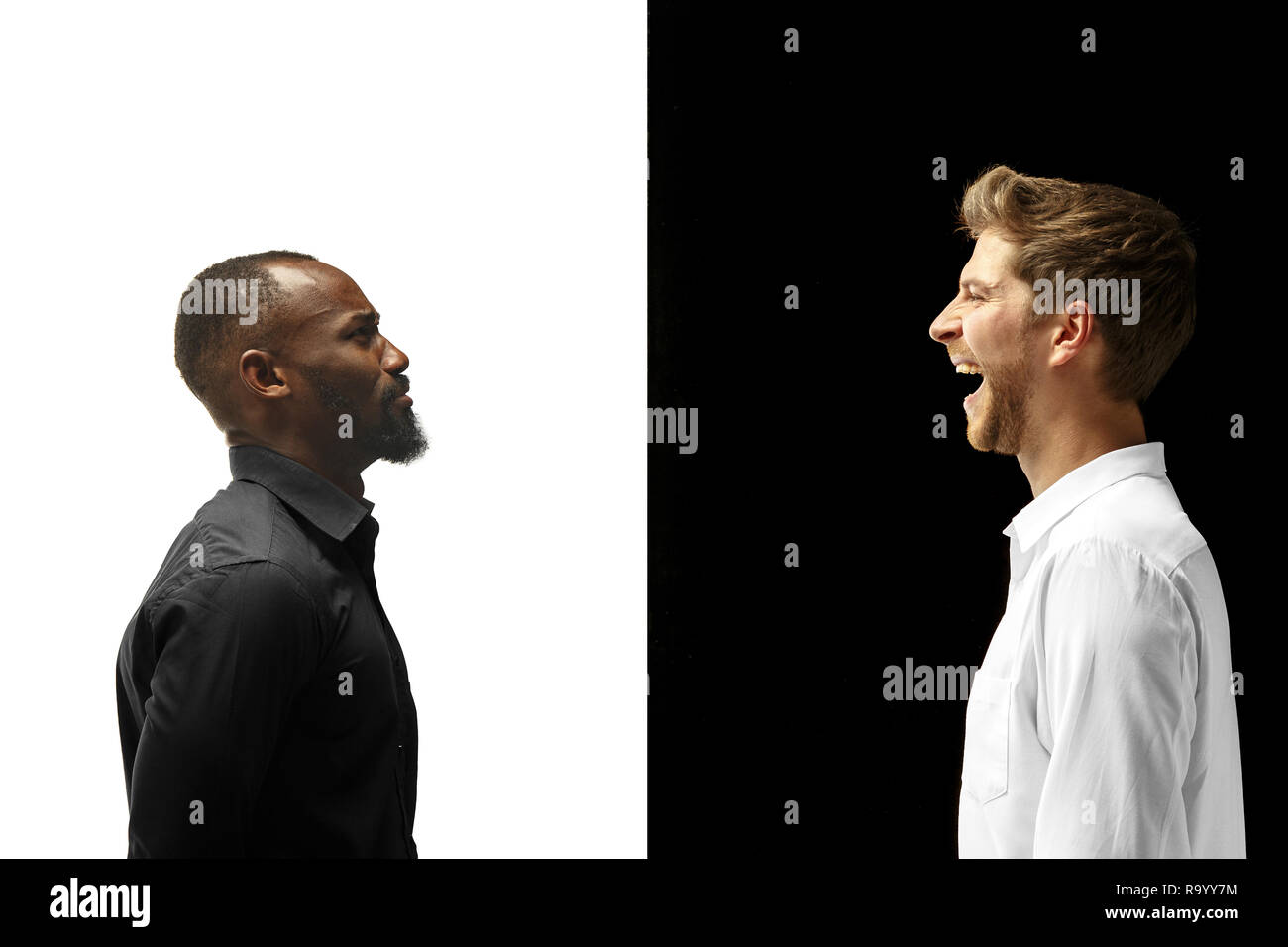 The success happy afro and caucasian men. Mixed couple. Dynamic image ...