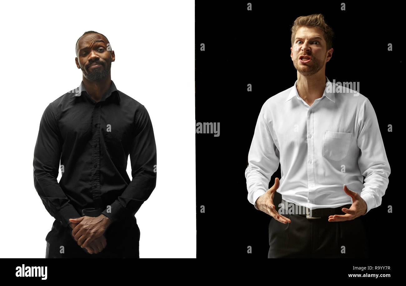 The success happy afro and caucasian men. Mixed couple. Dynamic image ...