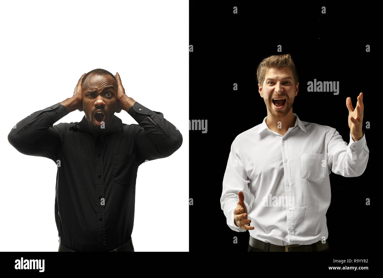 The success happy afro and caucasian men. Mixed couple. Dynamic image ...