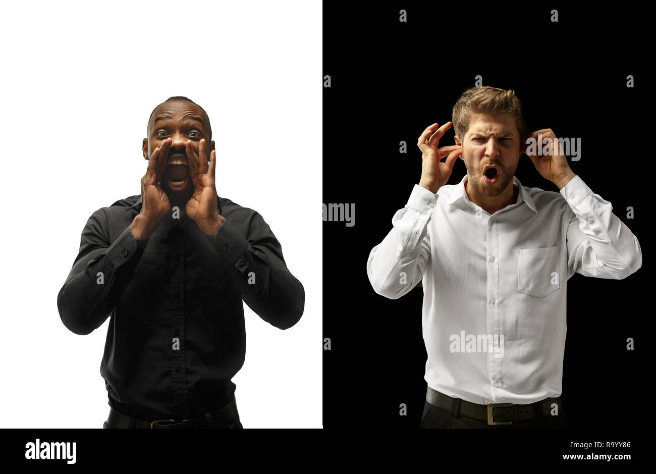 The success happy afro and caucasian men. Mixed couple. Dynamic image ...