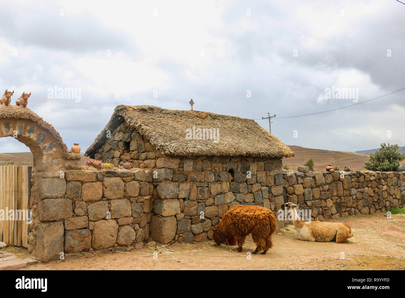 Traditional house near Silustani tombs in the peruvian Andes,Puno, Peru ...