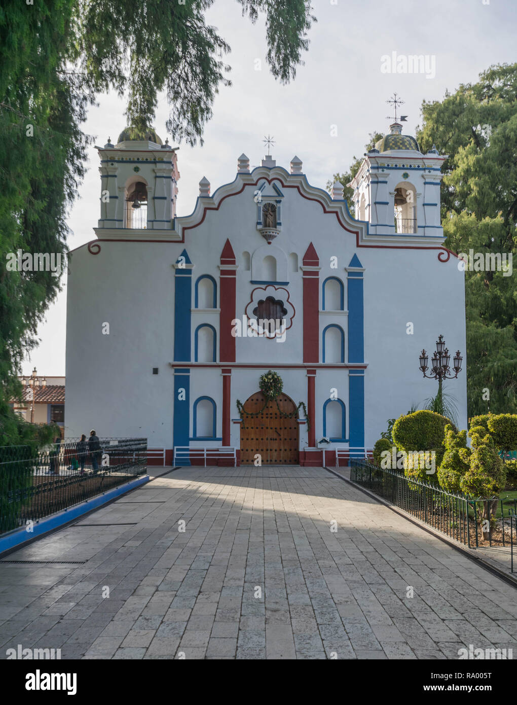 Exterior, front shot of the church at Santa María del Tule, in Oaxaca ...