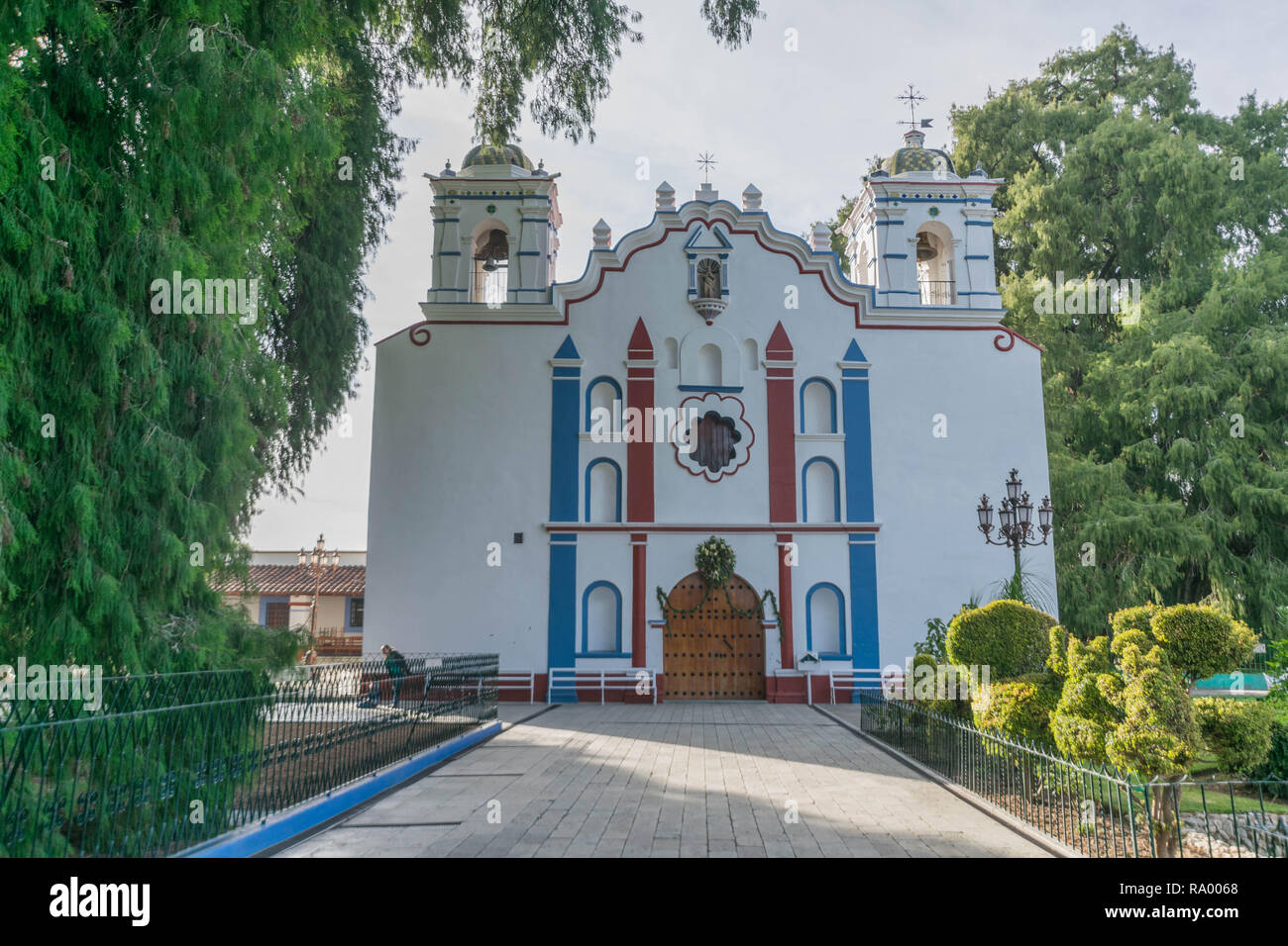 Exterior, front shot of the church at Santa María del Tule, in Oaxaca ...