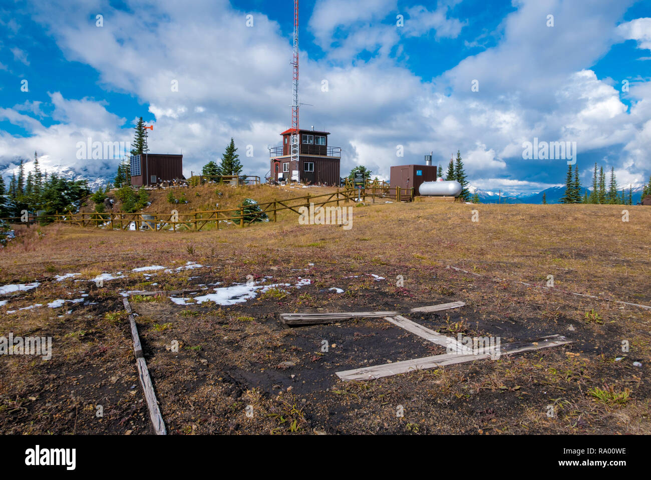 A fire lookout and helipad in Peter Lougheed Provincial Park, Alberta ...