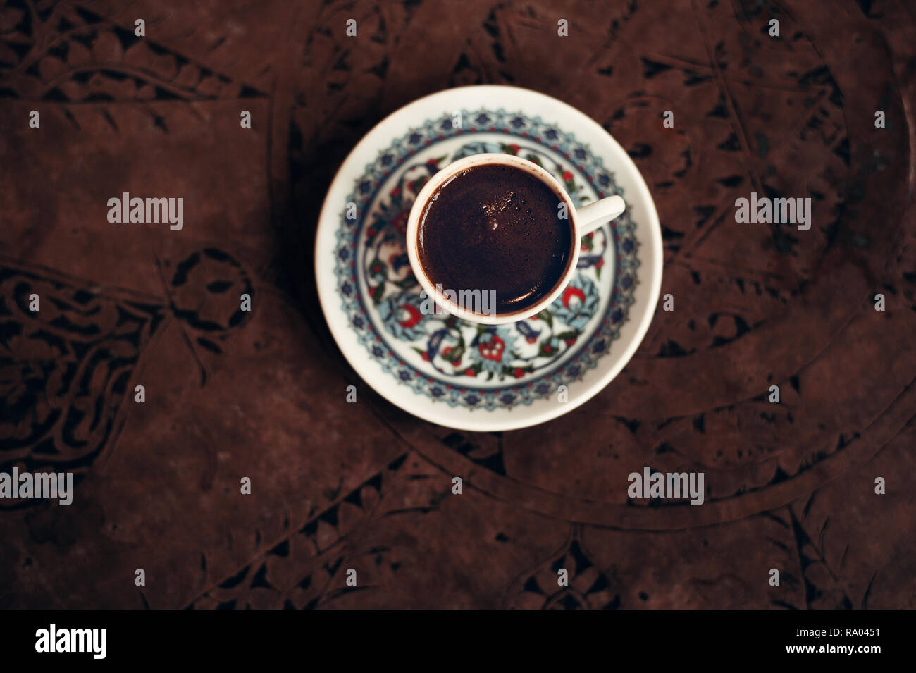 Turkish coffee with traditional cup top view Stock Photo - Alamy