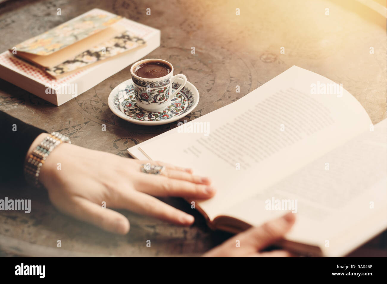 Turkish coffee with traditional cup top view Stock Photo - Alamy