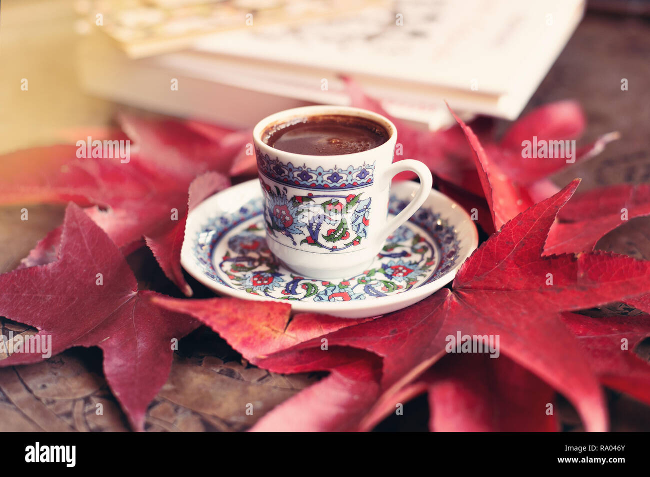 Turkish coffee with traditional cup top view Stock Photo - Alamy