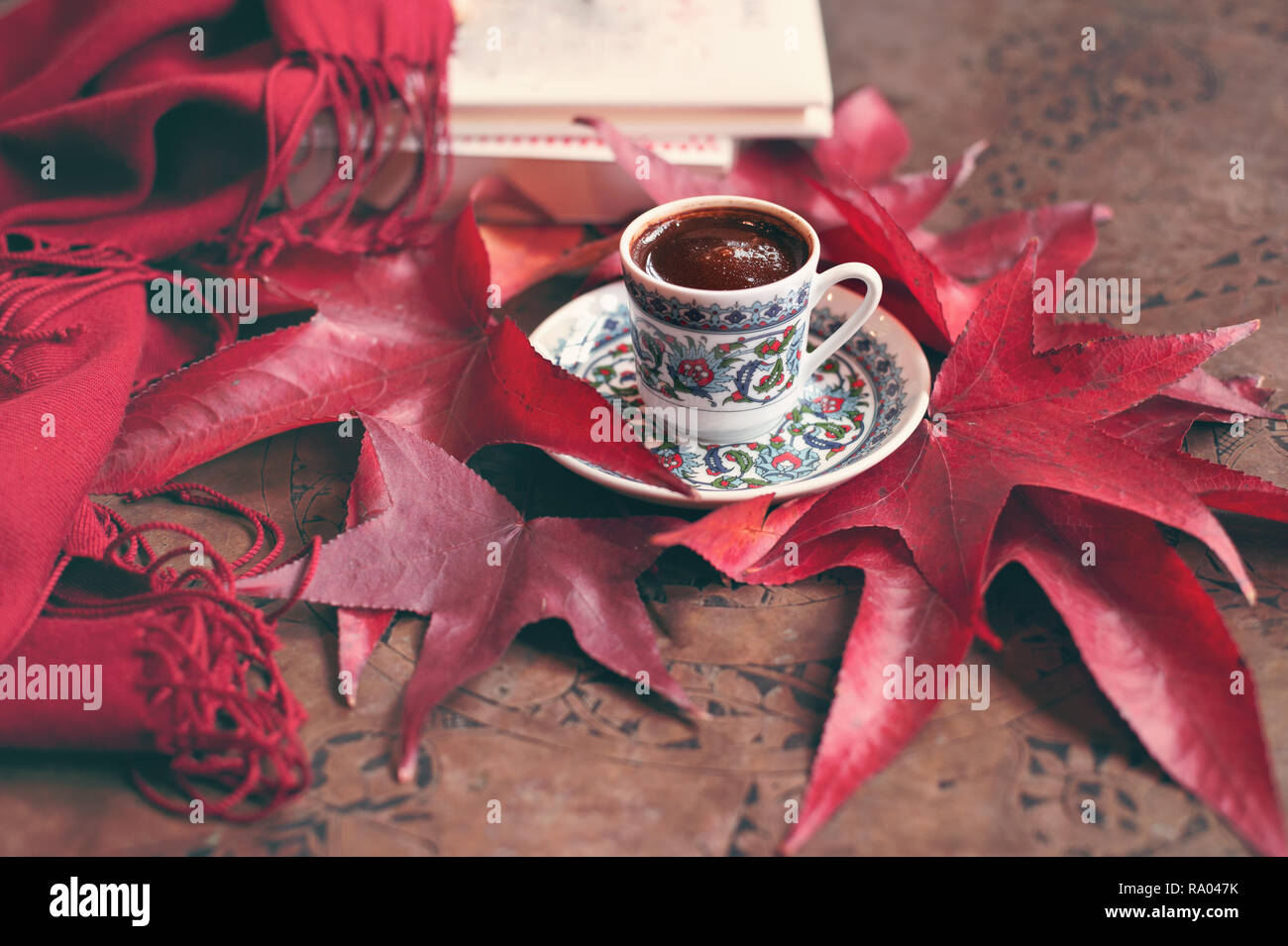 Turkish coffee with traditional cup top view Stock Photo - Alamy