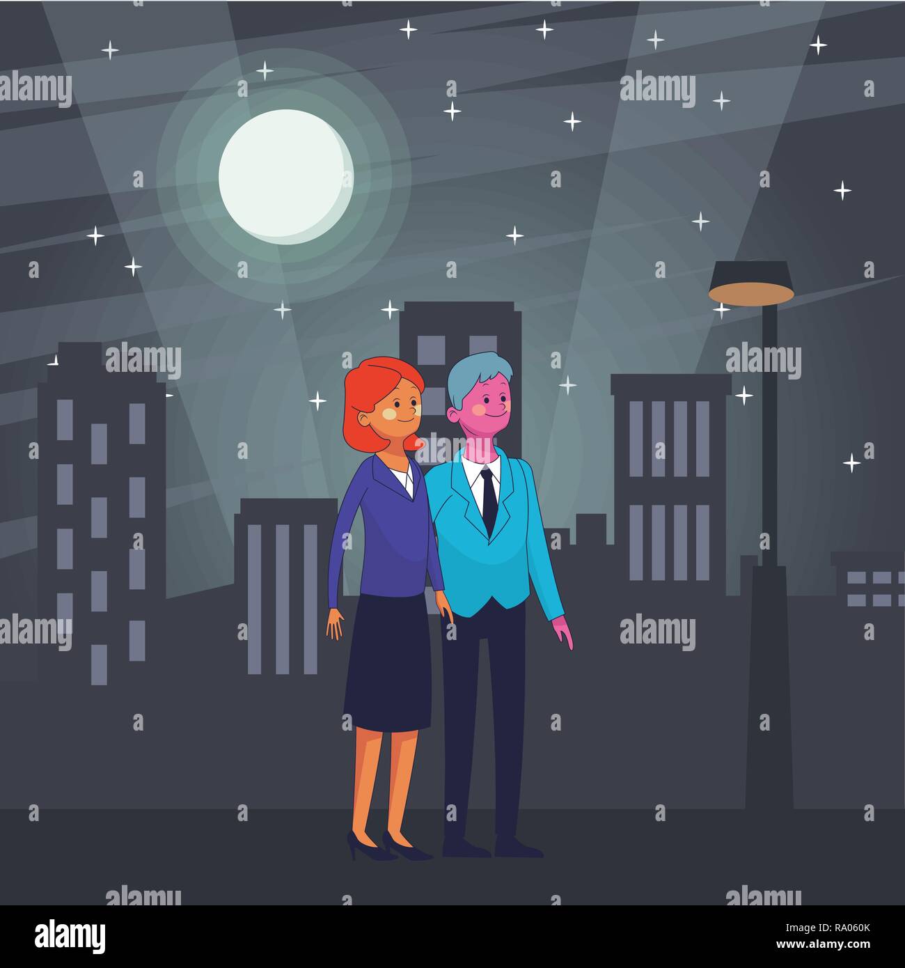 young people couple at night cartoon vector illustration graphic design ...