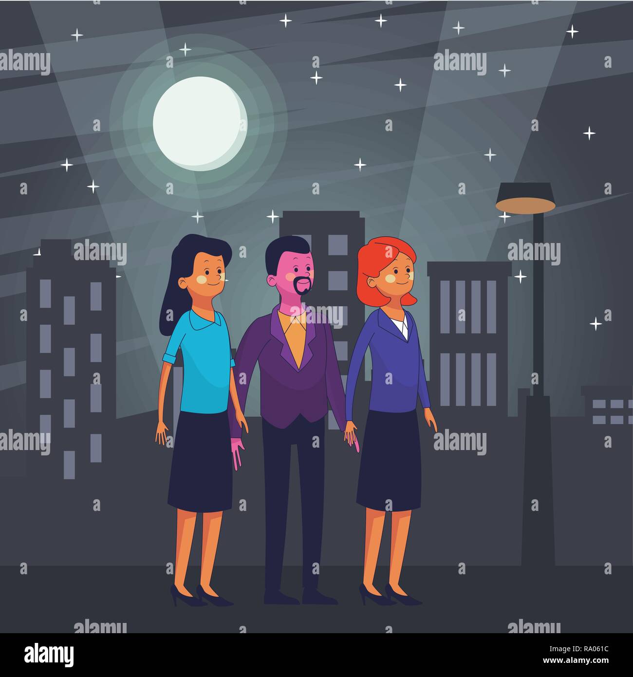 group of friends at night cartoon vector illustration graphic design ...