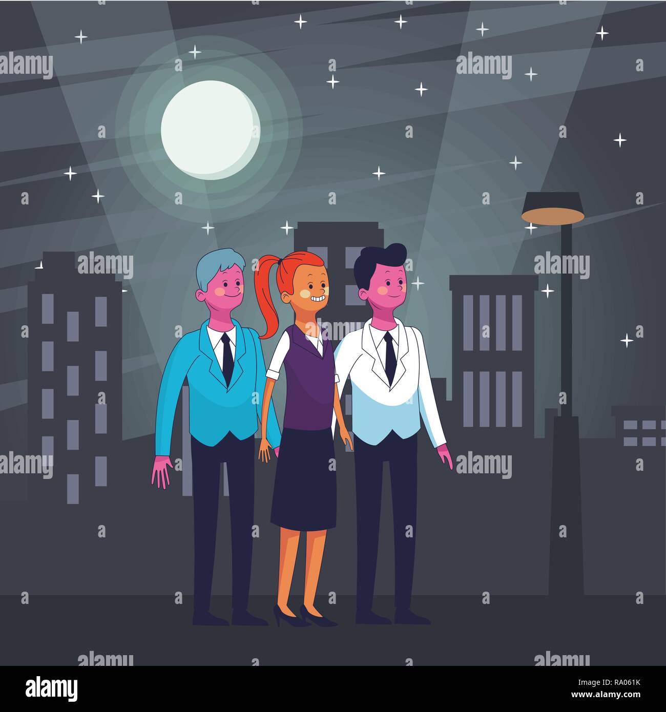 group of friends at night cartoon vector illustration graphic design ...