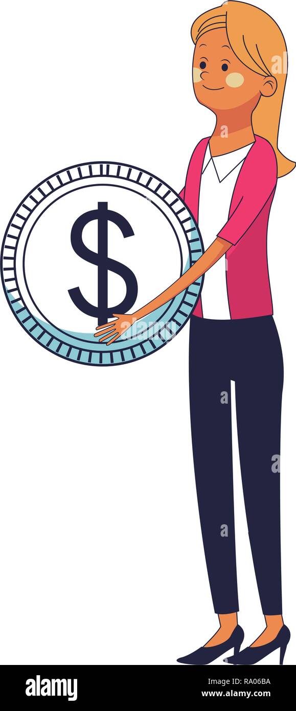 saving money young woman cartoon vector illustration graphic design ...
