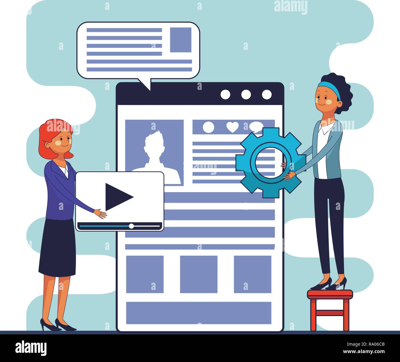 technology women support cartoon vector illustration graphic design ...