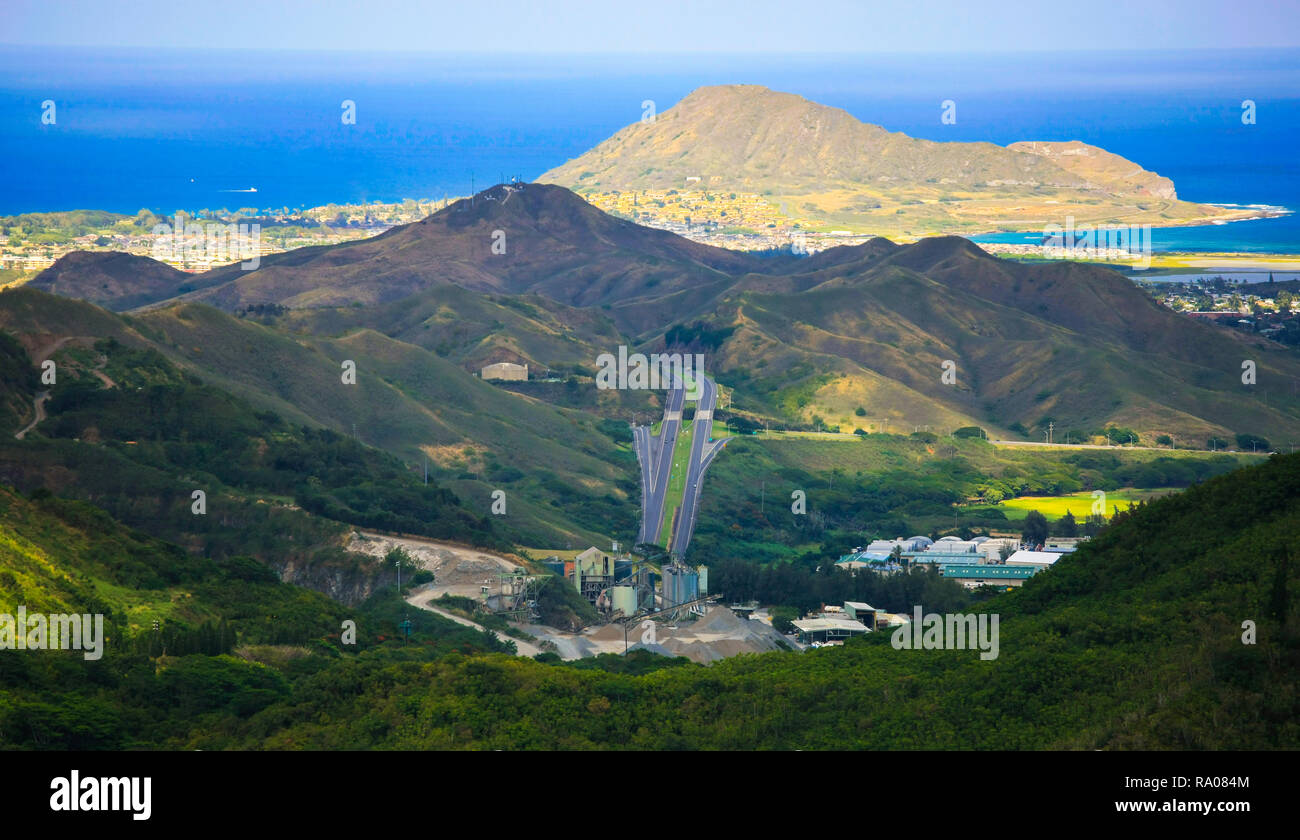Eastern Oahu landscape, from Pali Lookout to Mokapu Point Stock Photo ...
