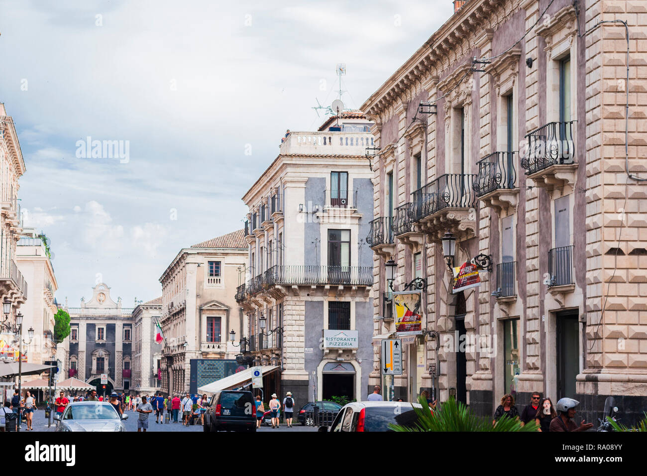 Travel to Italy - historical street of Catania, Sicily, facade of ...