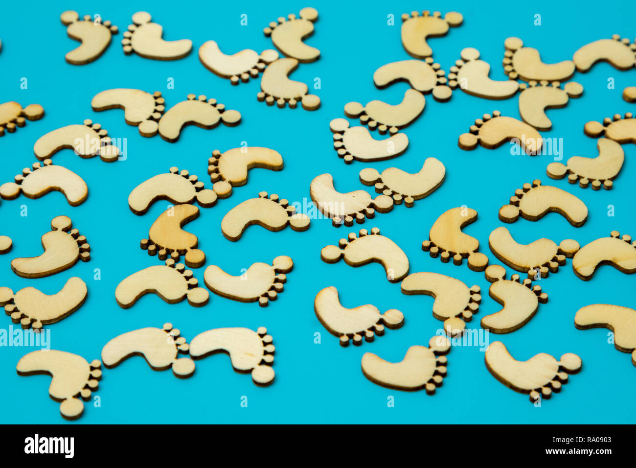 Footprints on a blue background. background Stock Photo - Alamy