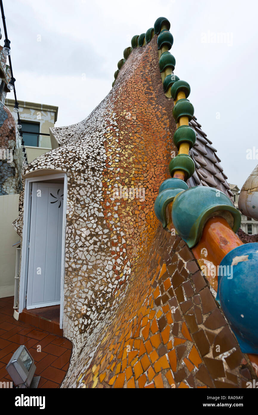 The rooftop of the Casa Batllo house designed by Antoni Gaudi ...