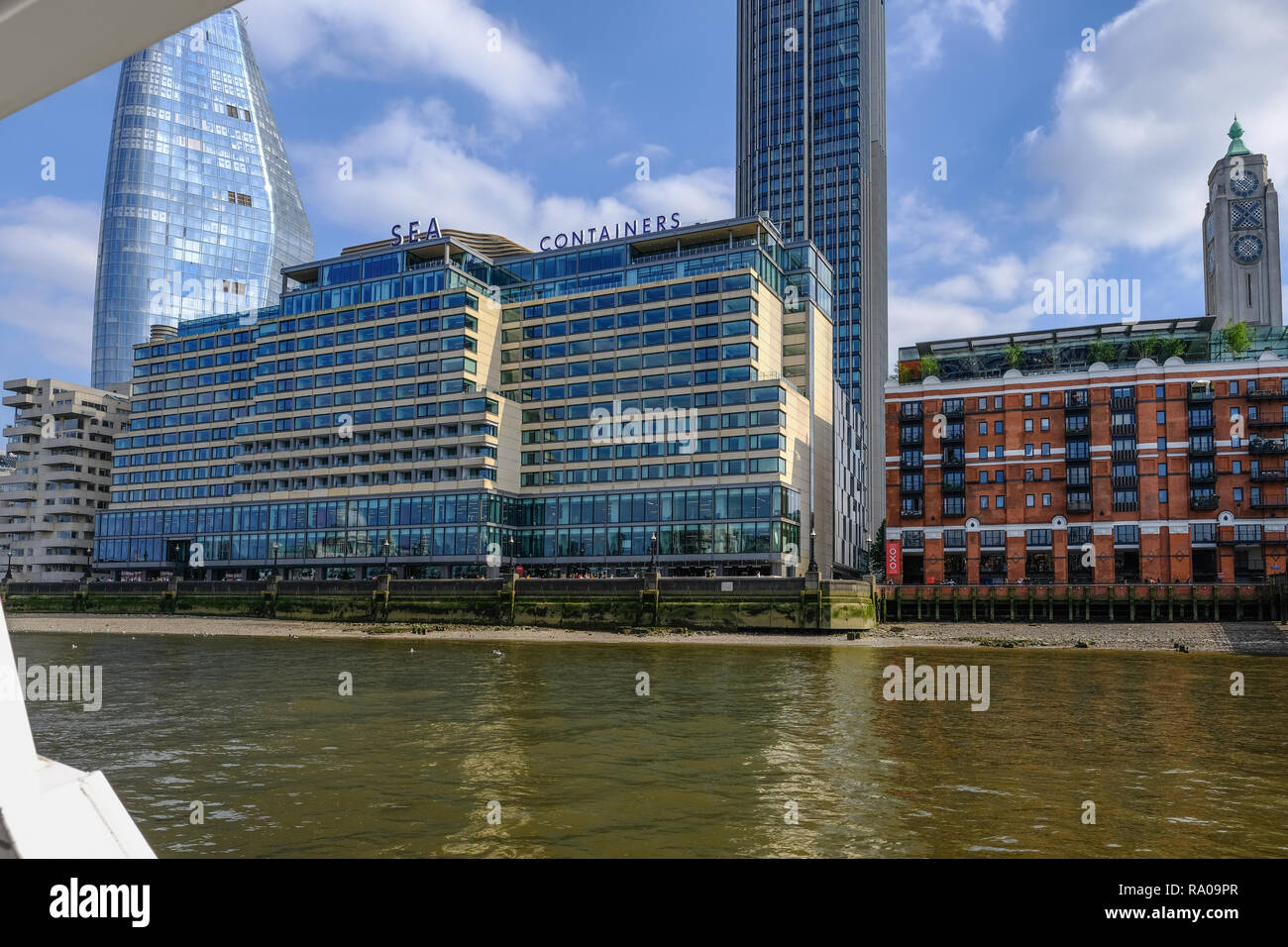 South Bank, London, UK - June 8, 2018: View of Sea Containers building ...