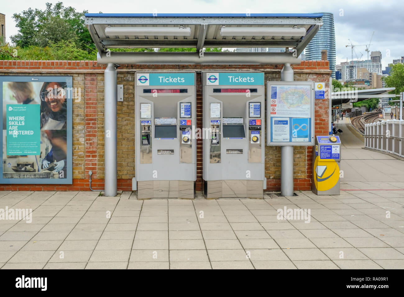 Mudchute, Isle of Dogs, London, UK - August 18, 2018: Ticket machines ...