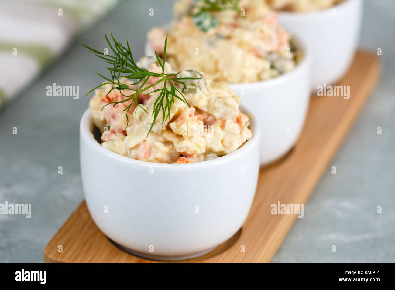 Traditional Polish salad with cooked vegetables and mayonnaise Stock ...