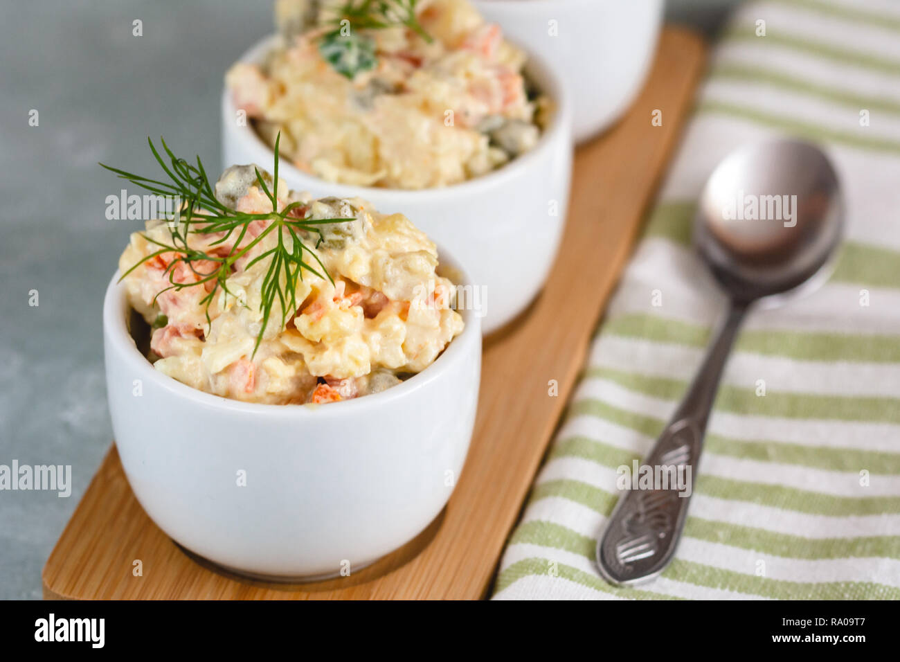 Traditional Polish salad with cooked vegetables and mayonnaise Stock ...