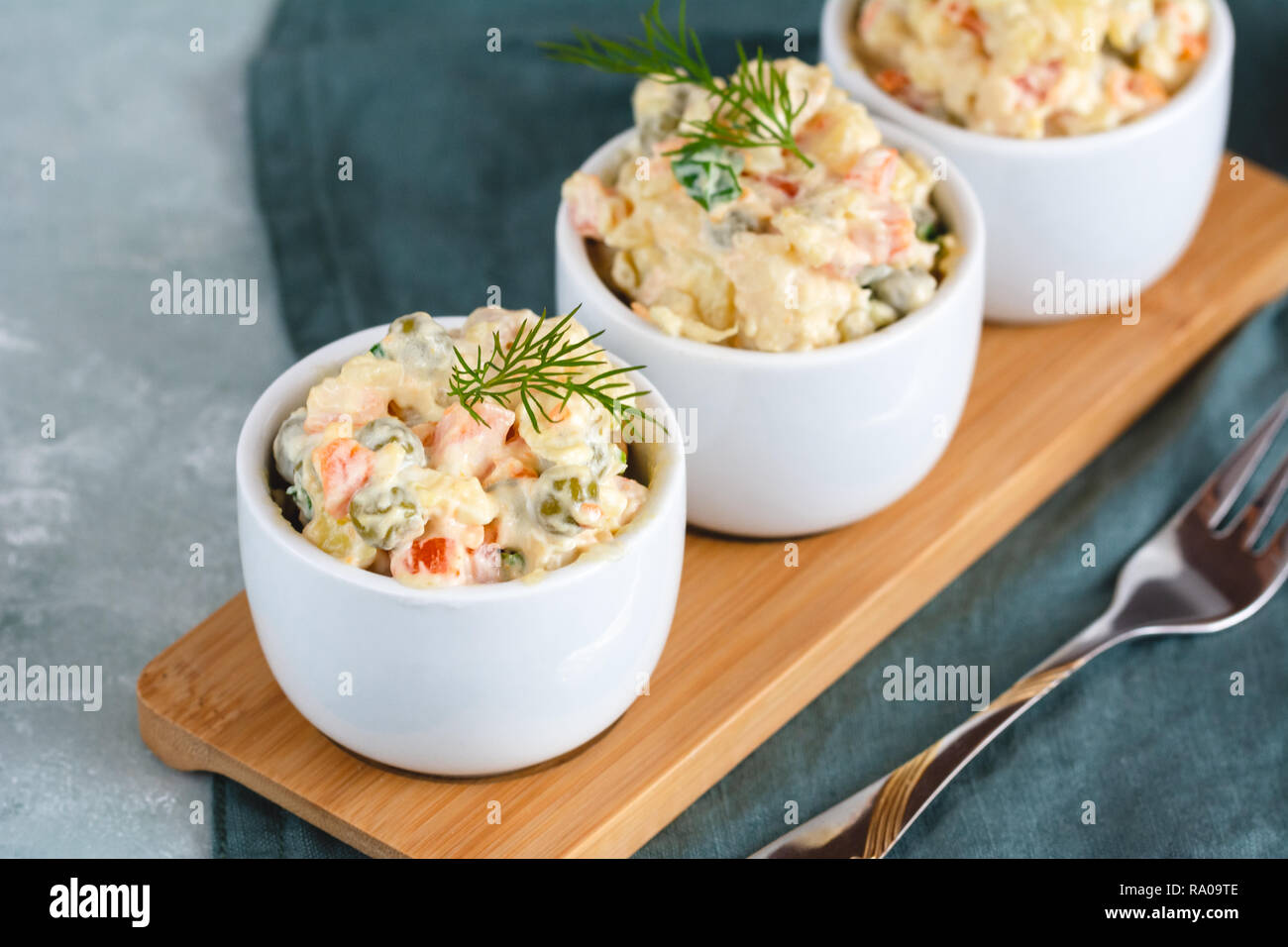 Traditional Polish salad with cooked vegetables and mayonnaise Stock ...