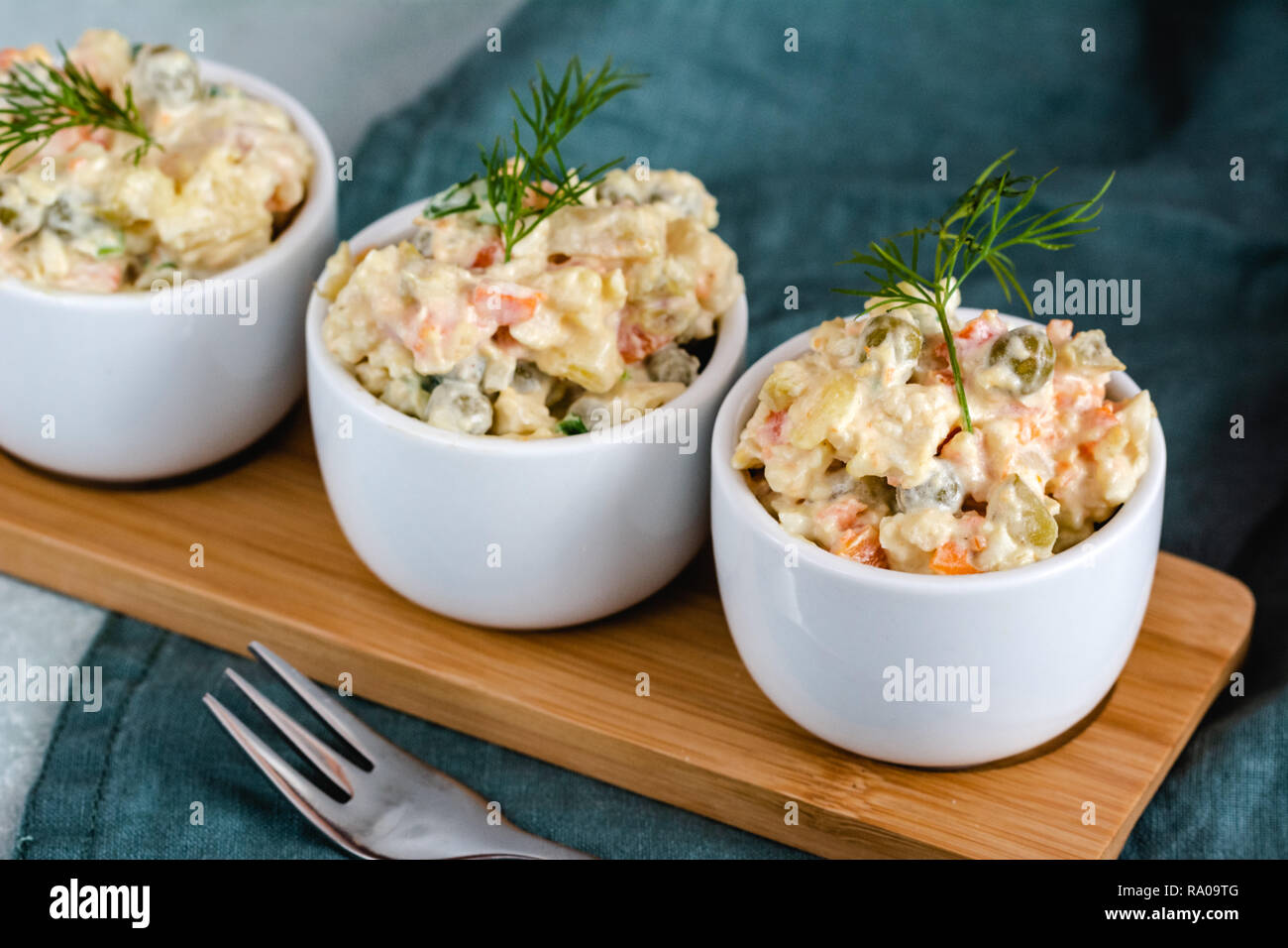 Traditional Polish salad with cooked vegetables and mayonnaise Stock ...