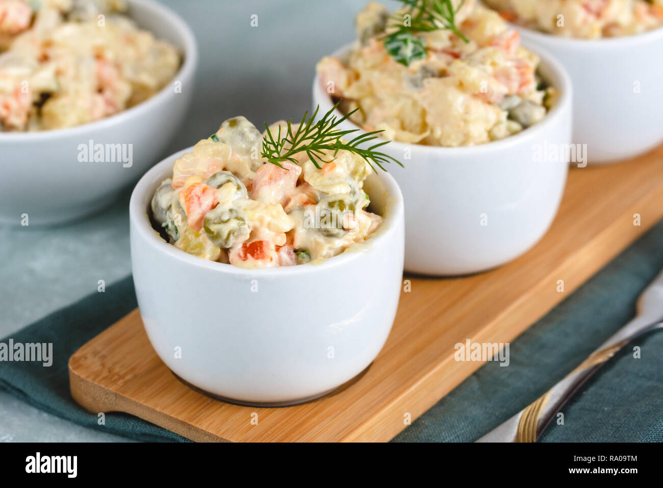 Traditional Polish salad with cooked vegetables and mayonnaise Stock ...