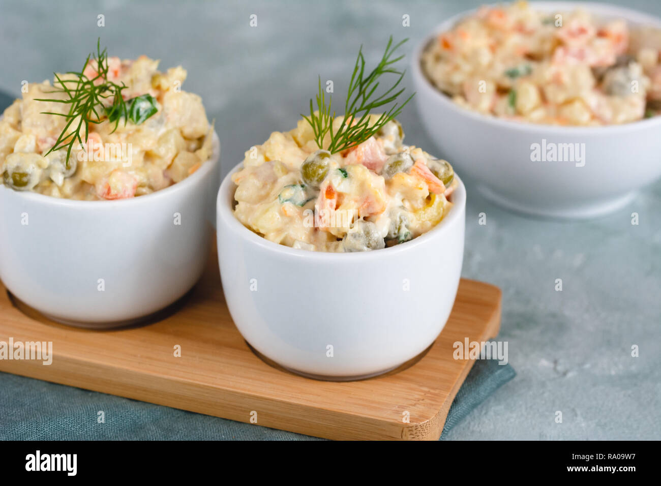 Traditional Polish salad with cooked vegetables and mayonnaise Stock ...