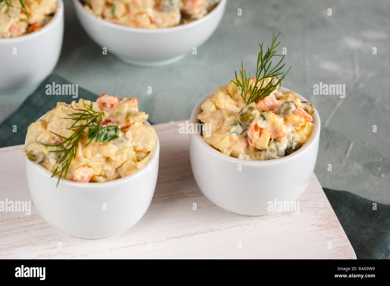 Traditional Polish salad with cooked vegetables and mayonnaise Stock ...