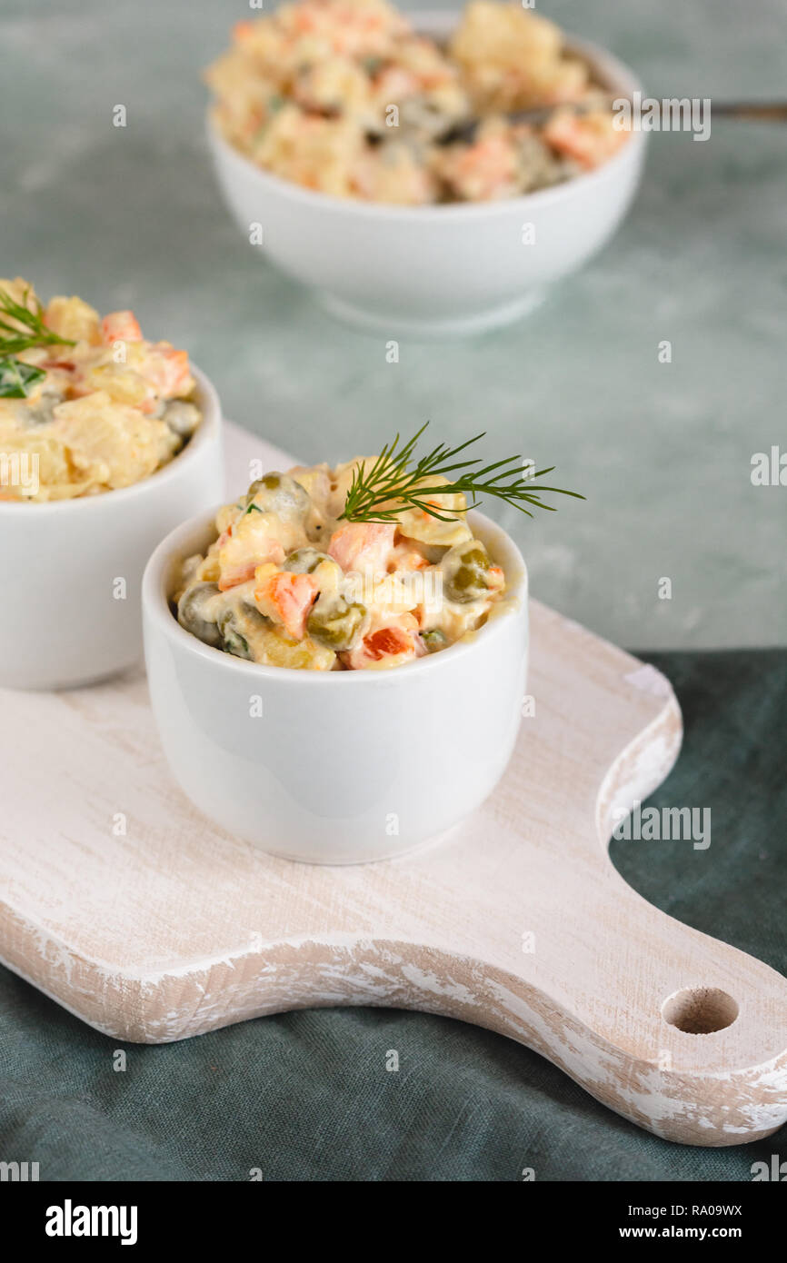 Traditional Polish salad with cooked vegetables and mayonnaise Stock ...