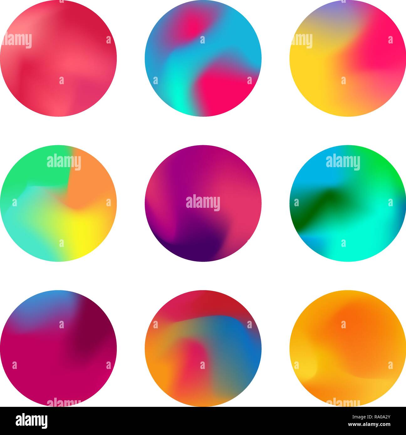 Round gradient set. Rounded holographic gradient sphere button Stock ...