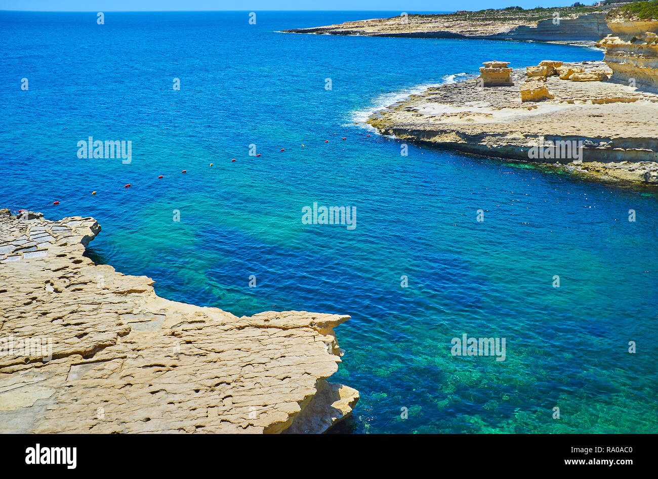 Indented limestone coastline of Delimara peninsula makes it popular ...