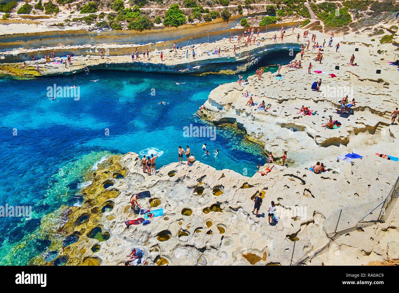 MARSAXLOKK, MALTA - JUNE 18, 2018: The holidaymakers enjoy their time ...