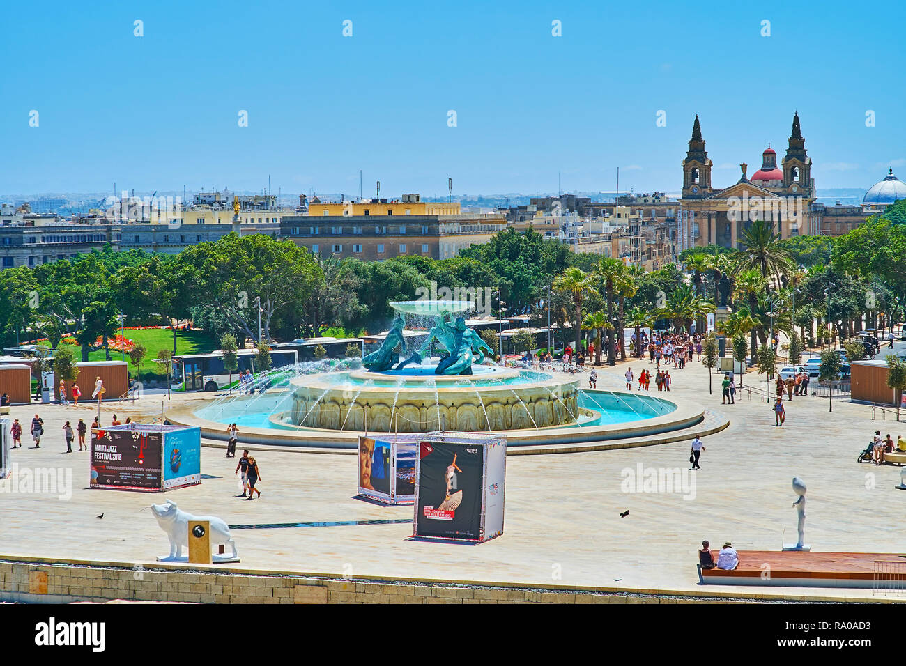 VALLETTA, MALTA - JUNE 18, 2018: Aerial view on Triton Fountain ...
