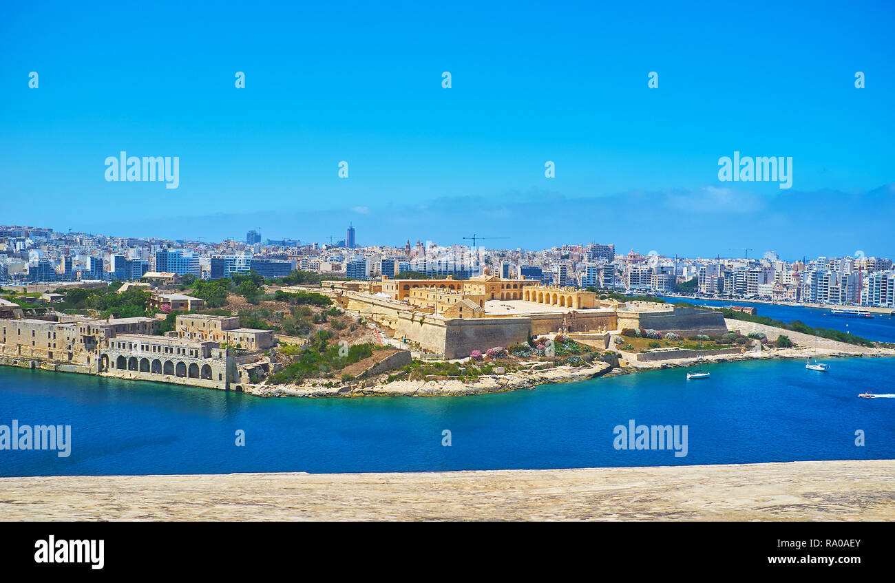 The view on the medieval star fort on Manoel Island and the modern ...