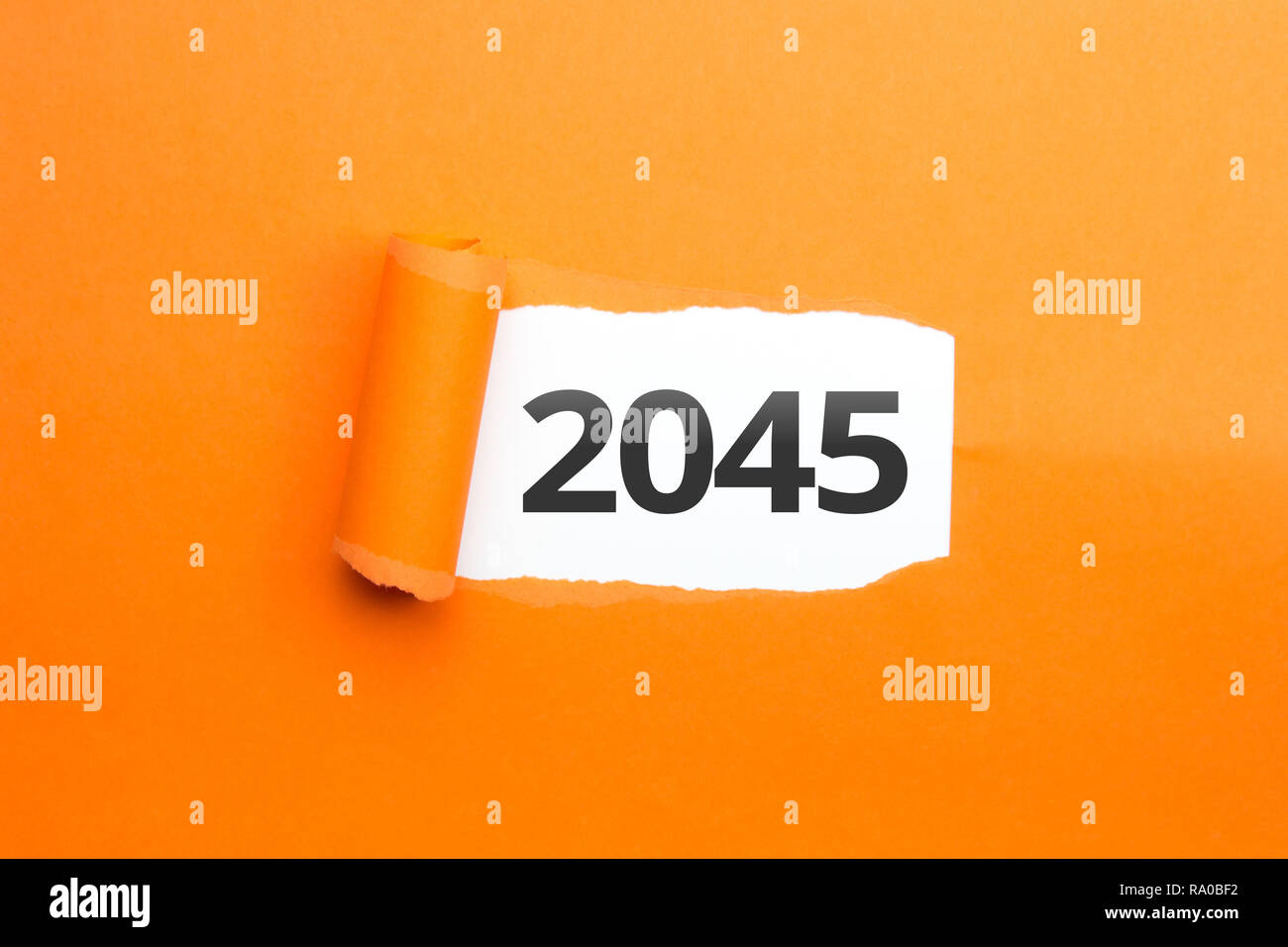 surprising Number / Year 2045 orange background Stock Photo - Alamy