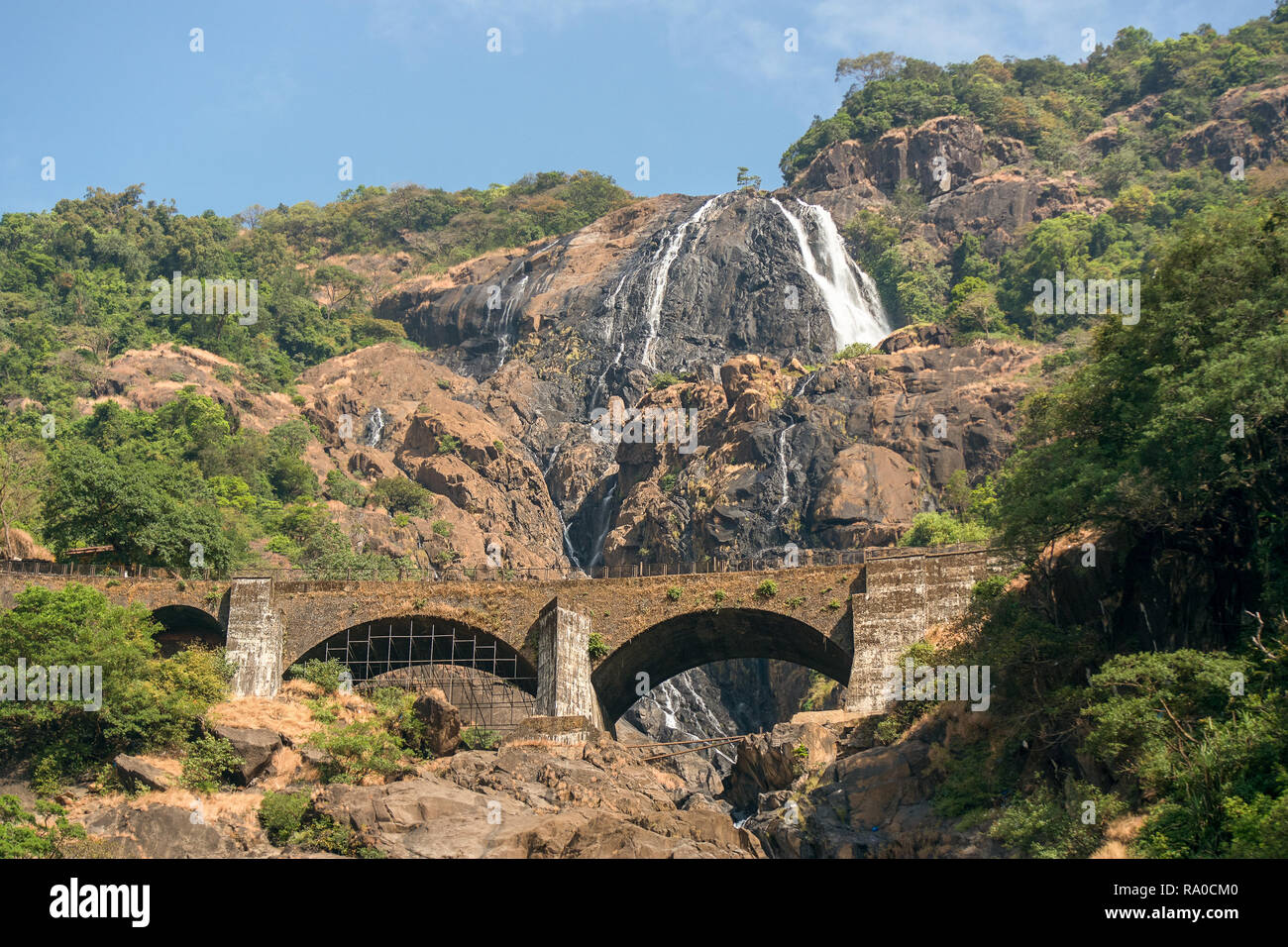The Dudhsagar Falls of the Mandovi River in the Indian state of Goa ...