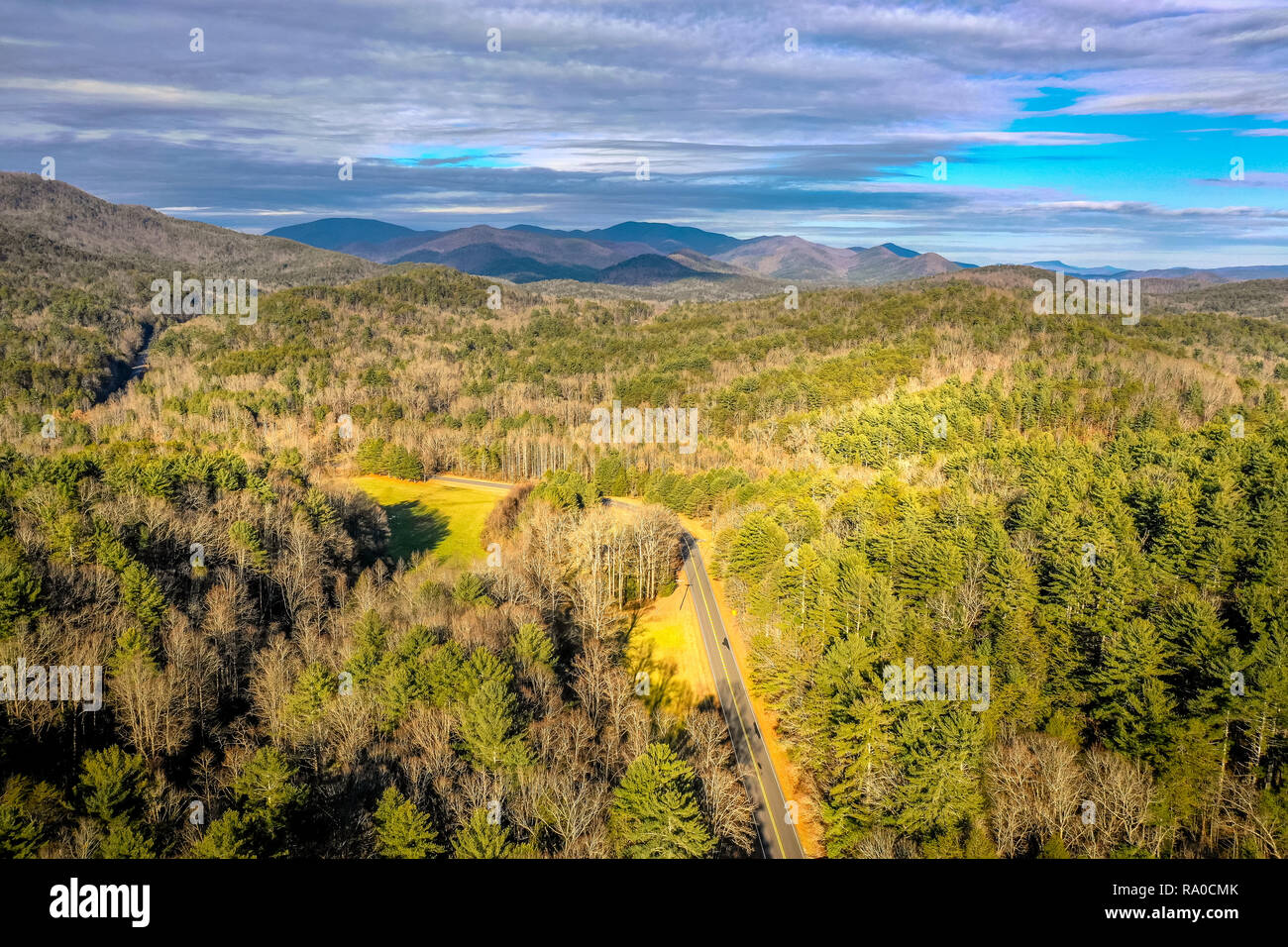 Aerial view of suburban road in Georgia Mountains Stock Photo - Alamy