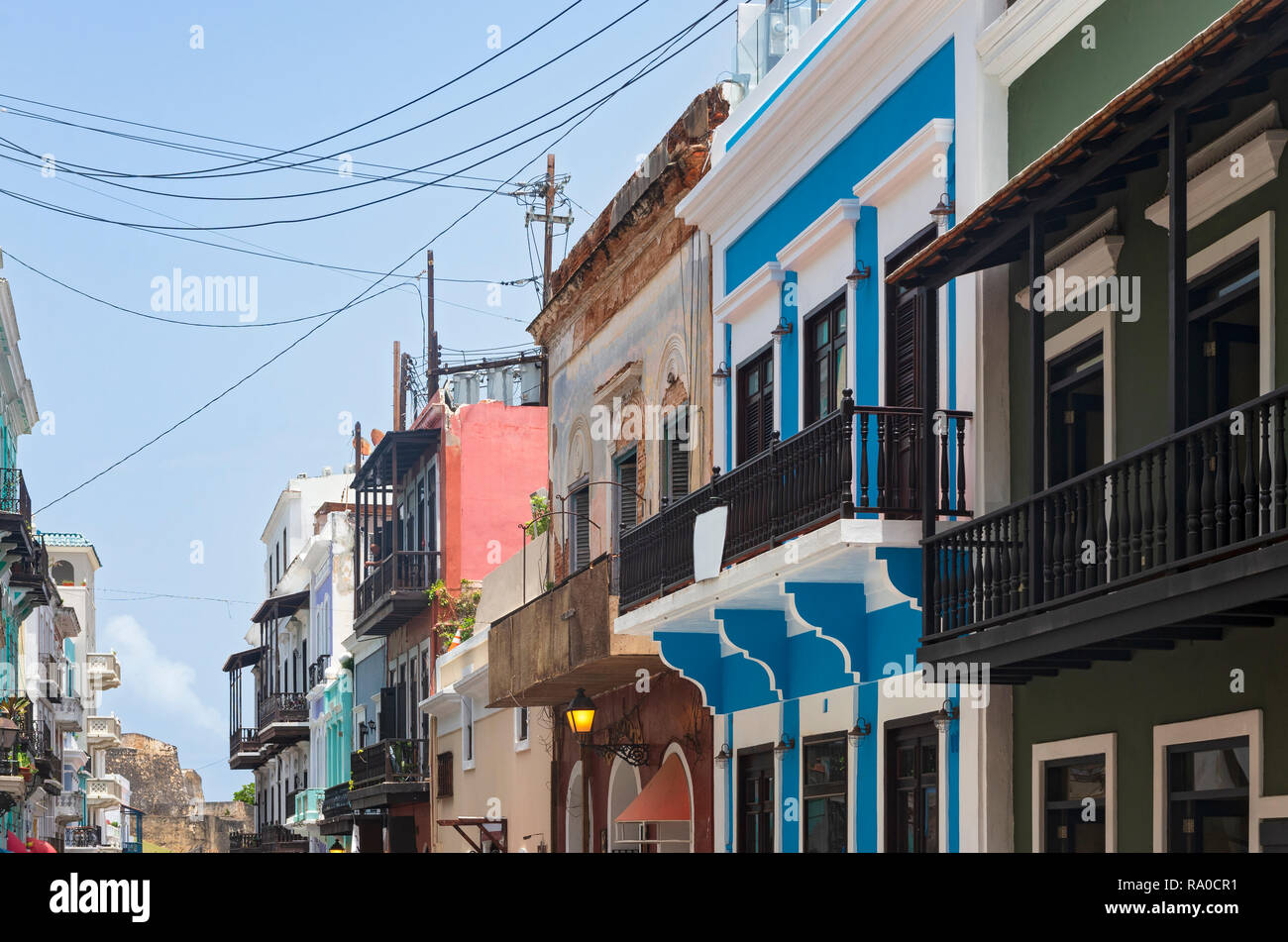 streets and colorful storefront facades in old san juan puerto rico ...