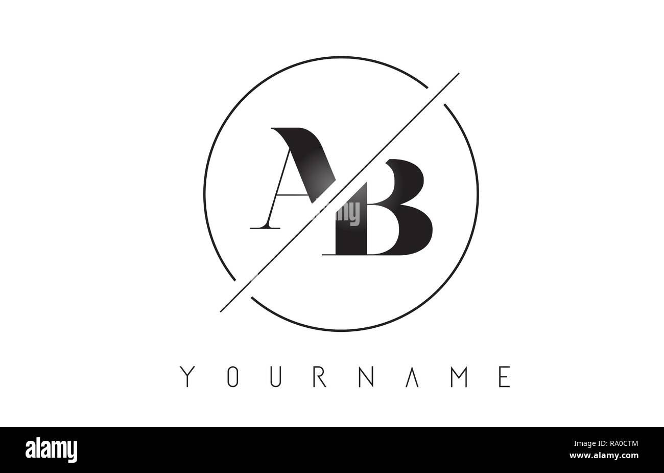 AB Letter Logo with Cutted and Intersected Design and Round Frame ...