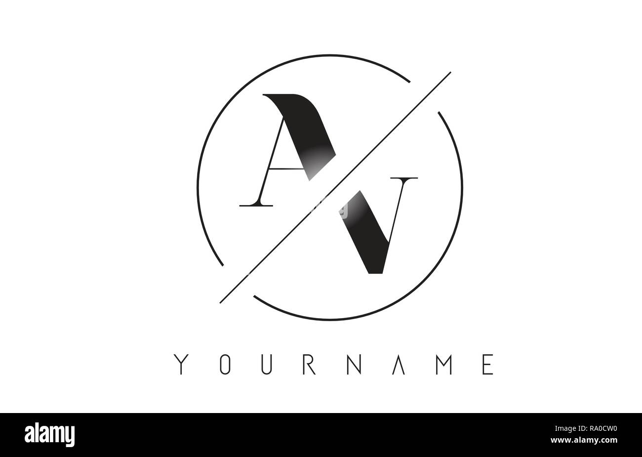 AV Letter Logo with Cutted and Intersected Design and Round Frame ...