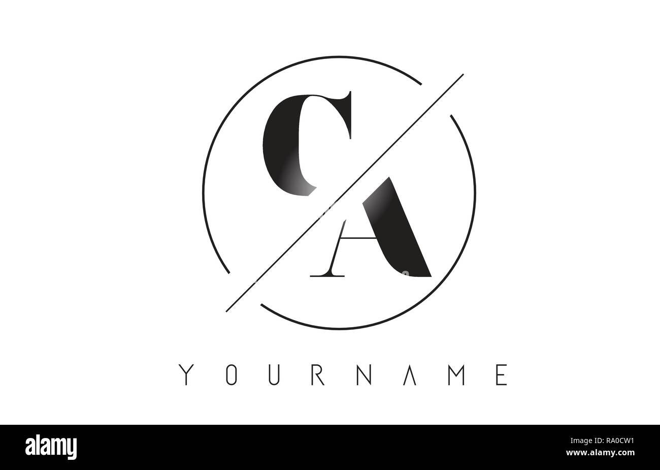 CA Letter Logo with Cutted and Intersected Design and Round Frame ...