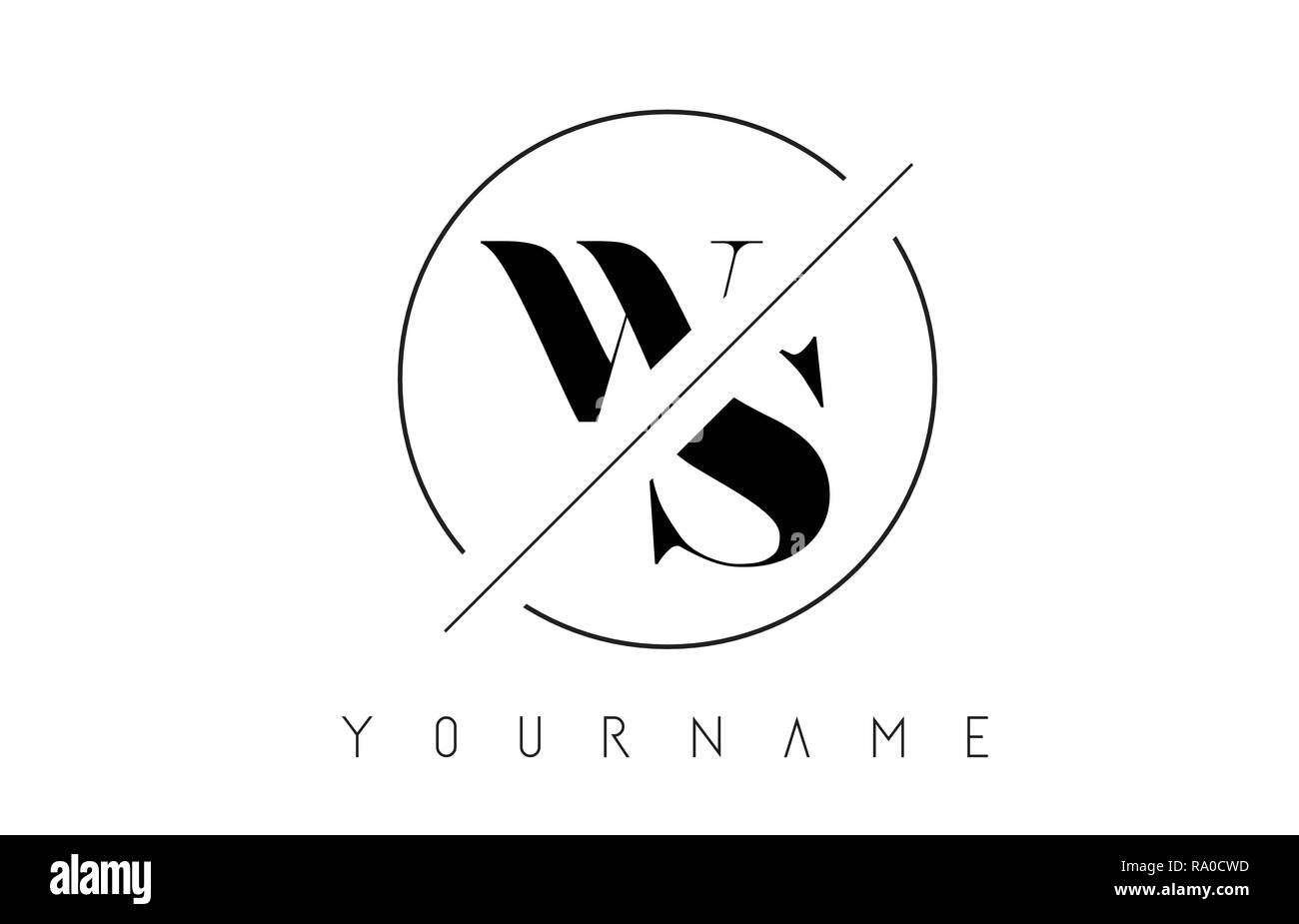 WS Letter Logo with Cutted and Intersected Design and Round Frame ...