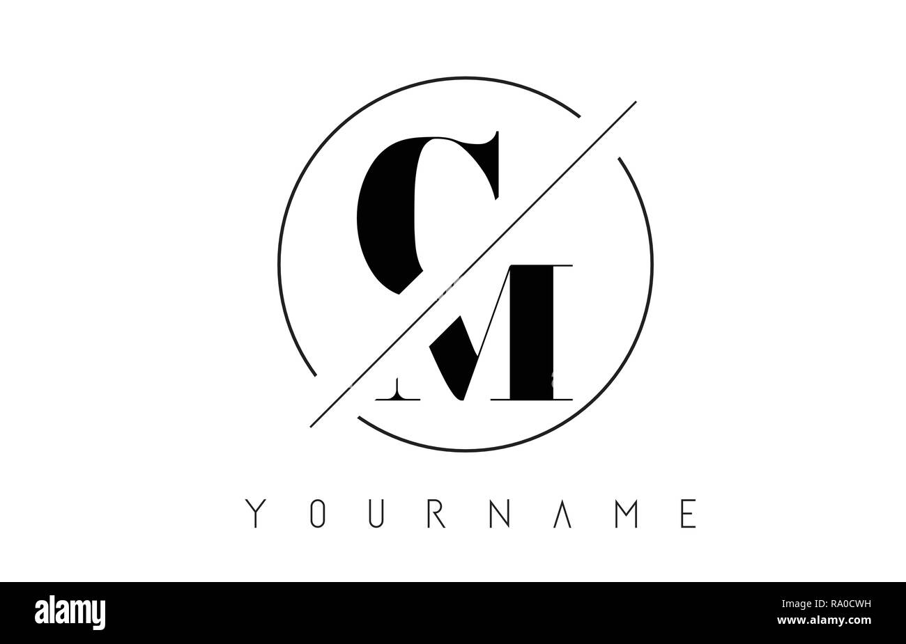 CM Letter Logo with Cutted and Intersected Design and Round Frame ...