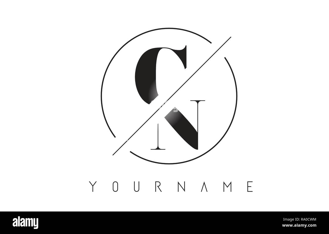 CN Letter Logo with Cutted and Intersected Design and Round Frame ...
